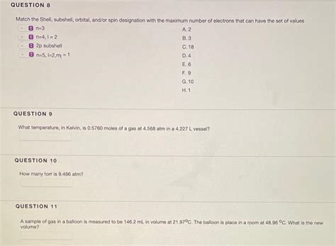 Solved Match The Shell Subshell Orbital Andor Spin