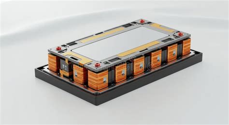 A Rectangular Battery Pack Is Displayed On A Smooth White Surface The