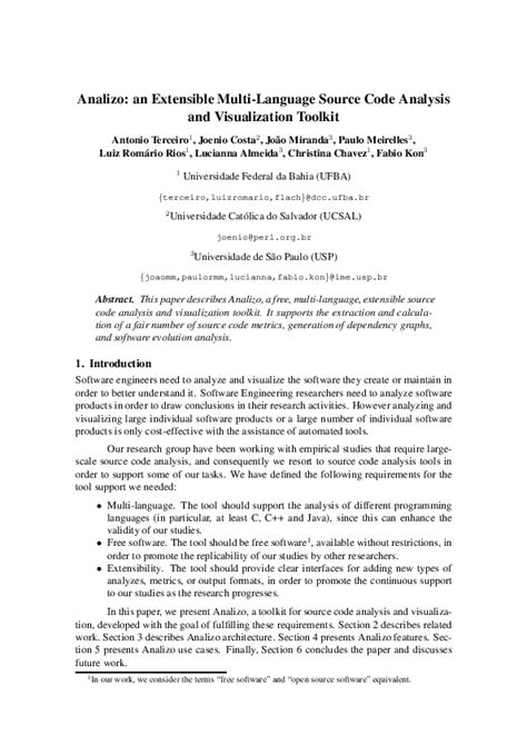 Pdf Analizo An Extensible Multi Language Source Code Analysis And