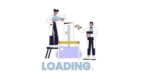 Lab Technicians Conducting Chemical Experiment Line 2D Loading Animation STEM Babes Animated