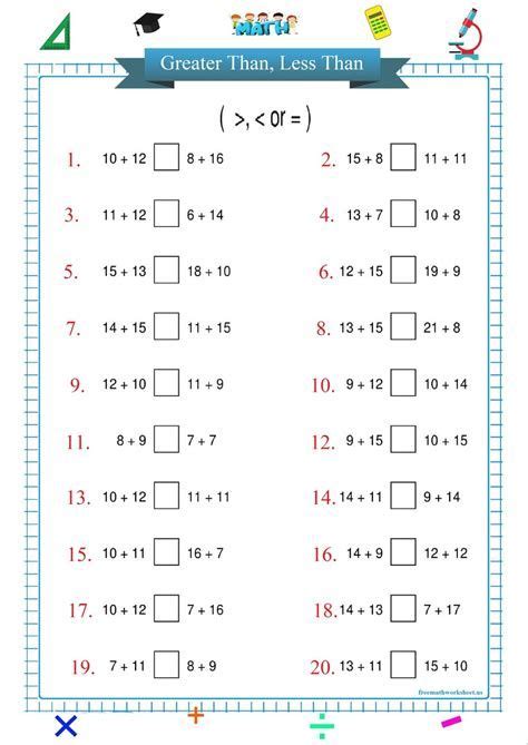 greater than less than worksheet first grade worksheets kindergarten