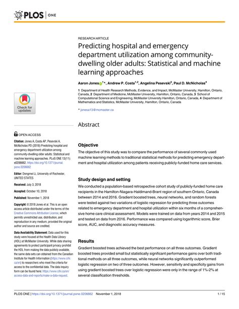 Pdf Predicting Hospital And Emergency Department Utilization Among Community Dwelling Older