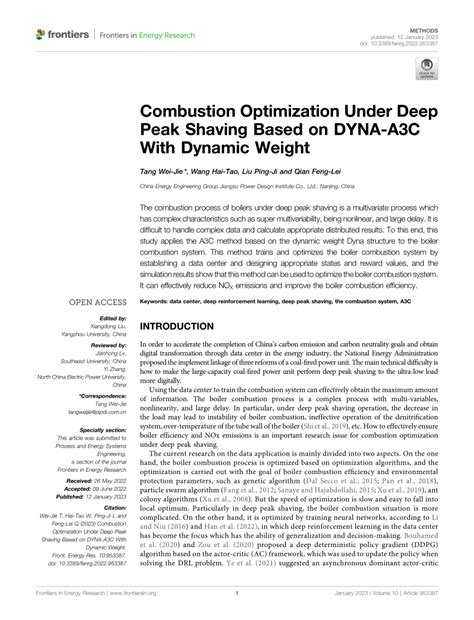 Pdf Combustion Optimization Under Deep Peak Shaving Based On Dyna A3c