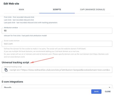 universal tracking script redtrack help