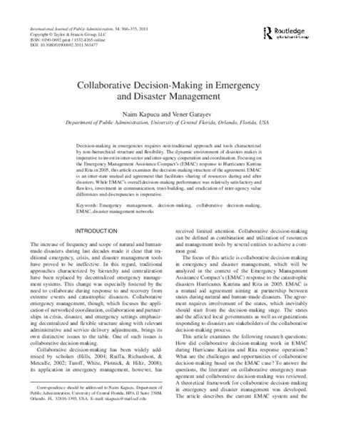 Pdf Collaborative Decision Making In Emergency And Disaster Management