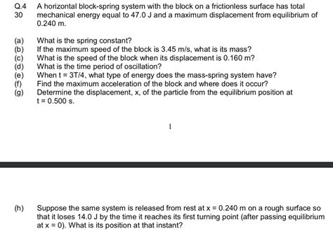 Solved Q A Horizontal Block Spring System With The Chegg Com