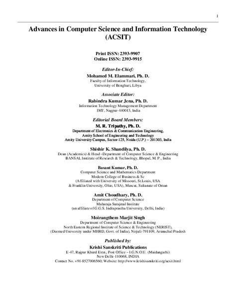 Pdf Advances In Computer Science And Information Technology Kislay
