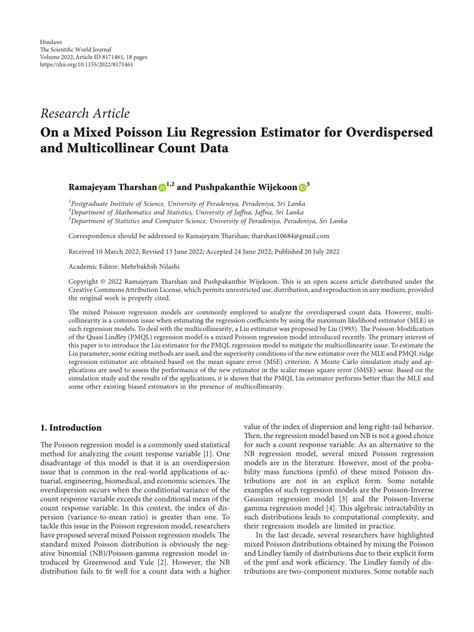 pdf on a mixed poisson liu regression estimator for overdispersed and