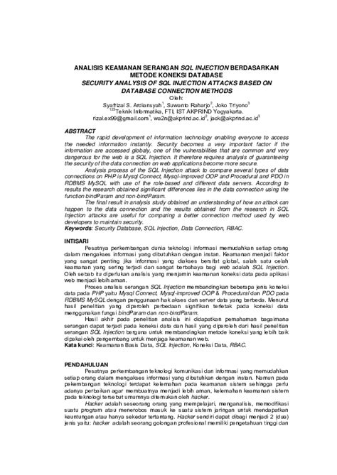 Pdf Analisis Keamanan Serangan Sql Injection Berdasarkan Metode
