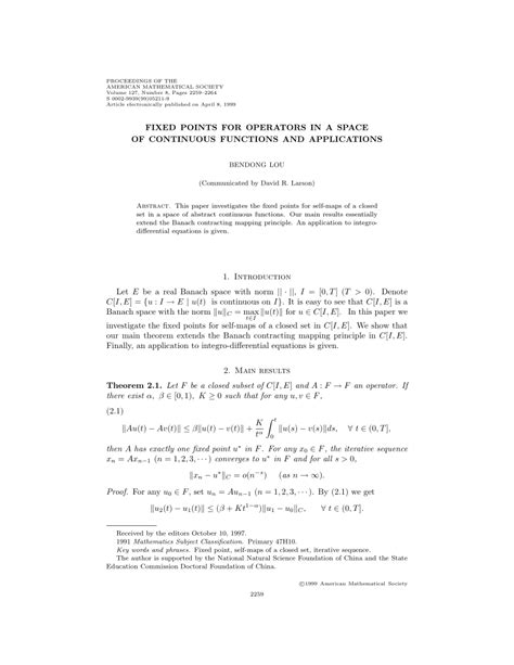 Pdf Fixed Points For Operators In A Space Of Continuous Functions And