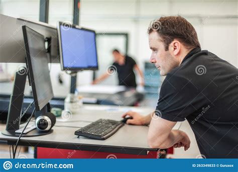 Operator Works On A Computer For Printer In Printing House Stock Image Image Of Media