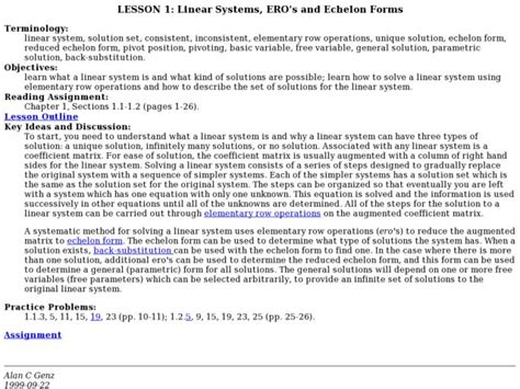 linear systems and echelon forms lesson plan for 11th grade lesson planet