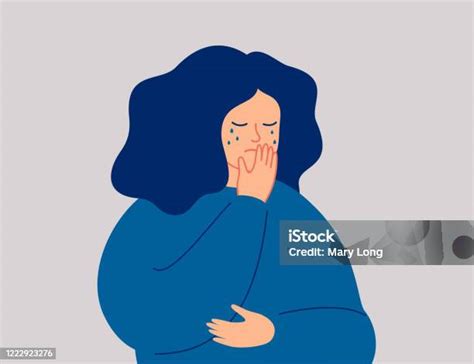 우울한 어린 소녀는 한 손으로 그녀의 얼굴을 덮고 울고있다 울음에 대한 스톡 벡터 아트 및 기타 이미지 울음 여자 한