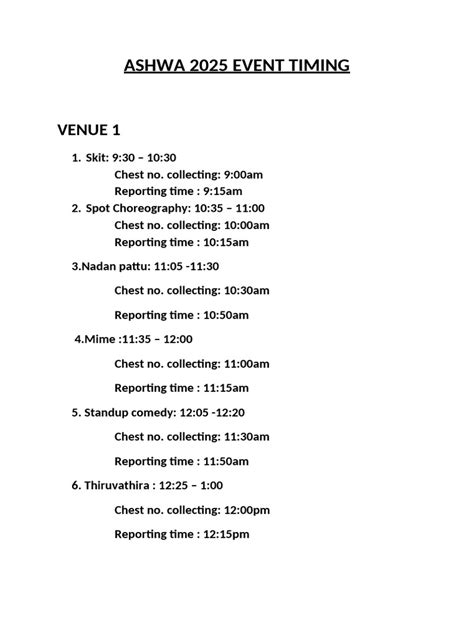 Ashwa 2025 Event Timing Venue 1 Final Pdf