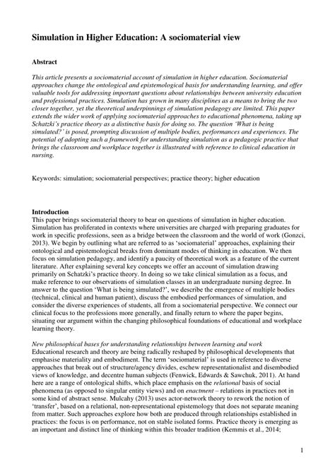 PDF Simulation In Higher Education A Sociomaterial View