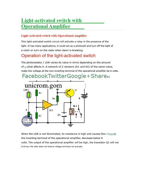 Light Activated Switch With Operational Amplifier Pdf Operational