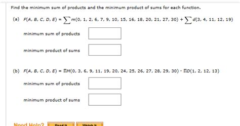 Solved Find The Minimum Sum Of Products And The Minimum Chegg