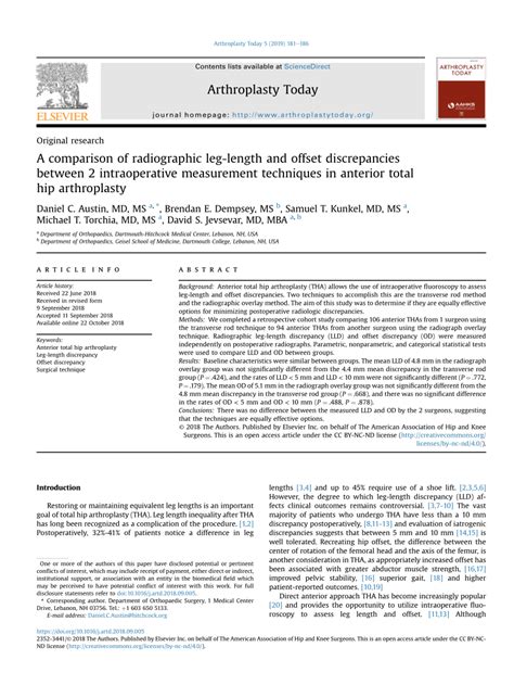 Pdf A Comparison Of Radiographic Leg Length And Offset Discrepancies Between 2 Intraoperative