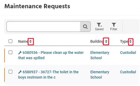 How To Sort Columns In The Grid View Help Center Facilities Management EXpress