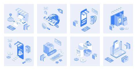 Premium Vector Online Shopping 3d Isometric Concept Set With Isometric Icons Design For Web