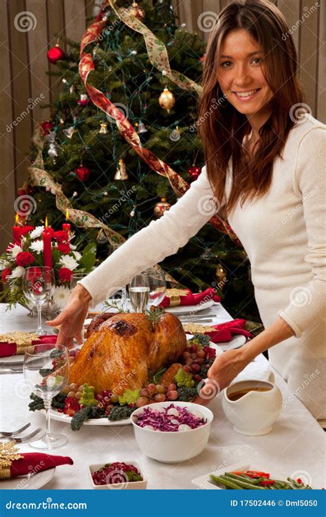 Woman With Christmas Turkey Stock Photo Image Of Potato Candle