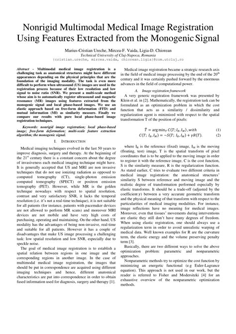 Pdf Nonrigid Multimodal Medical Image Registration Using Features