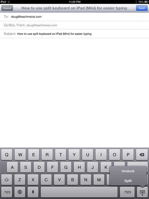 how to use split keyboard and undock on ipad mini for easier typing