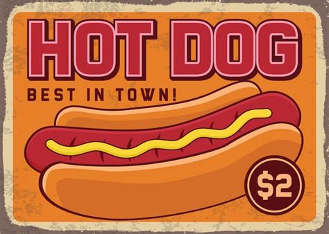 핫도그 패스트 푸드 광고 프로모션 복고풍 포스터 벡터 템플릿 프리미엄 벡터