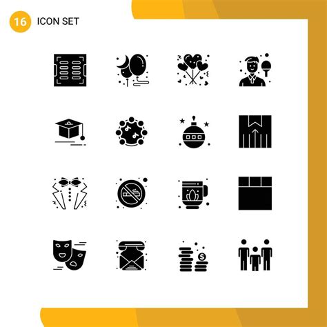 User Interface Pack Of 16 Basic Solid Glyphs Of Cap Sport Balloons Man Avatar Editable Vector