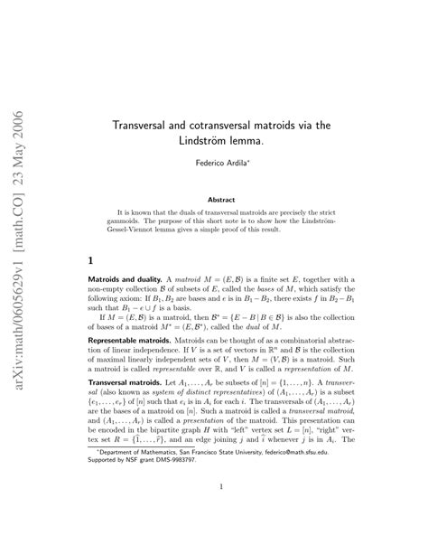 Pdf Transversal And Cotransversal Matroids Via The Lindstrom Lemma