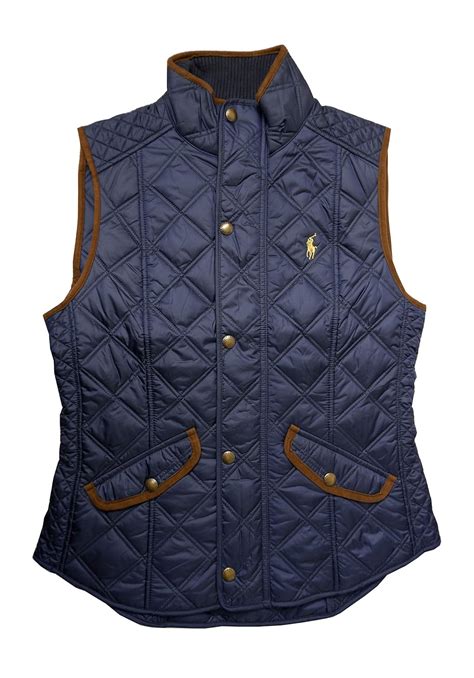 Buy Polo Ralph Lauren Womens Faux Leather Trim Quilted Vest Navy