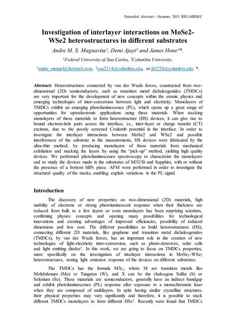 Final Investigation Into Interlayer Interactions In Mose2 Pdf