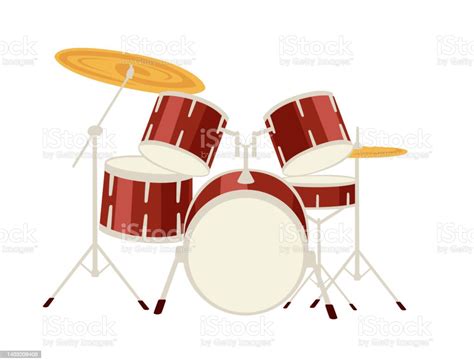 빨간색 컬러 드럼은 흰색 바탕에 전문 음악 악기 벡터 일러스트 레이 션을 설정합니다 드럼 세트에 대한 스톡 벡터 아트 및 기타 이미지 드럼 세트 0명 공연 Istock