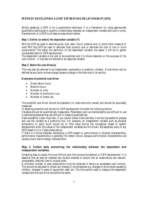 Steps Of Developing A Cost Estimating Relationship Pdf Dependent And Independent Variables