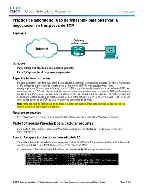 9216 Lab Using Wireshark To Observe The Tcp 3 Way Handshake Pdf Protocolo De Control De