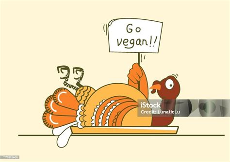 비건 기호 일러스트레이션을 이동합니다 항의 텍스트와 휴일 요리에 추수 감사절 칠면조 계절에 대한 스톡 벡터 아트 및 기타 이미지