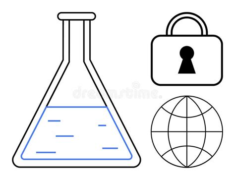 Scientific Research Data Security And Global Communication Represented By Flask Padlock And