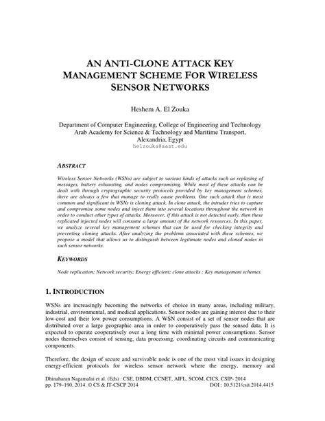 Pdf An Anti Clone Attack Key Management Scheme For Wireless Sensor Networks