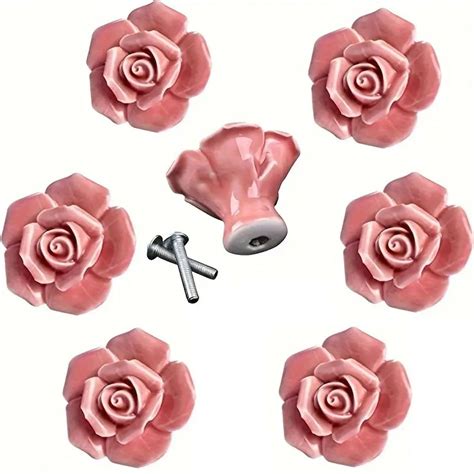 8 Piece Elegant Pink Rose Ceramic Cabinet Knobs With Drawer Pulls And Screws Shop Today Get It