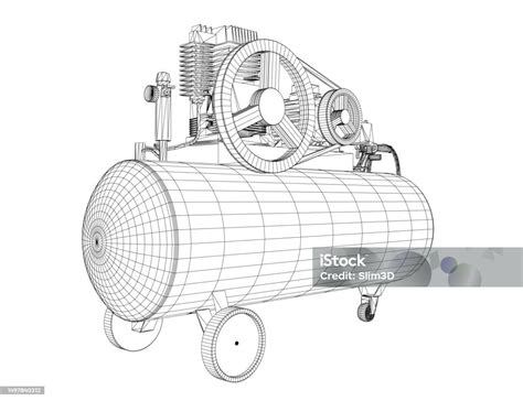 흰색으로 격리된 공기 압축기 공기 압축기 공압 아이콘입니다 와이어프레임 공기 압축기 공압 벡터 아이콘은 흰색 배경에 분리된 웹 디자인을 위한 것입니다 와이어프레임 플랫 벡터