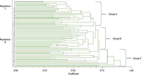 dendrogram for the 70 passiflora genotypes based on the nei li 1979