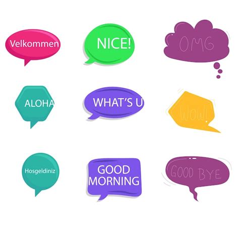 Chat bubble talk phrases Clouds with different words Speech bubbles with text Wow omg and yes ta ...