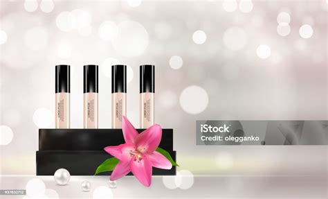 광고 또는 잡지 배경을 위한 디자인 화장품 제품 템플릿 3d 현실 벡터 Iillustratio 공란에 대한 스톡 벡터 아트 및