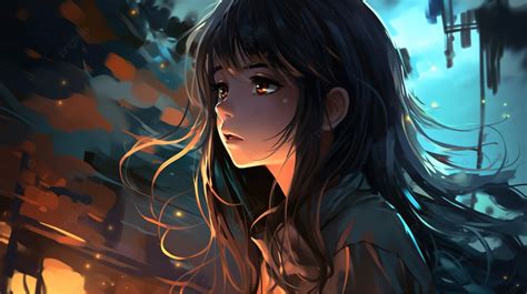 Anime Girl Looking Out Into The Night Sky Background Anime Edited