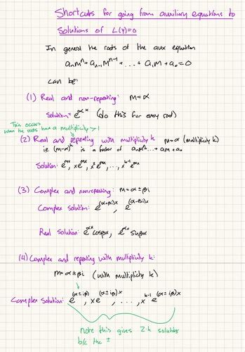 Linear Homogenous Odes With Constant Coefficients Flashcards Quizlet
