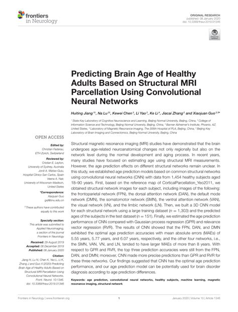 Pdf Predicting Brain Age Of Healthy Adults Based On Structural Mri