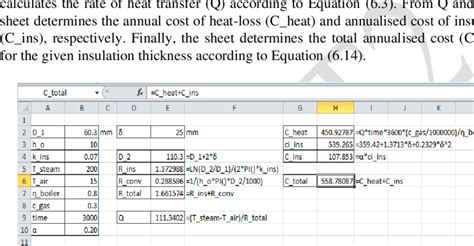 13 Excel Sheet For The Optimisation Of The Insulated Pipe In Example 6 4 Download Scientific