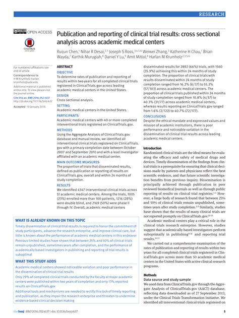 Pdf Publication And Reporting Of Clinical Trial Results Cross Sectional Analysis Across
