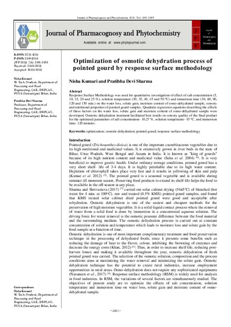 pdf optimization of osmotic dehydration process of pointed gourd by