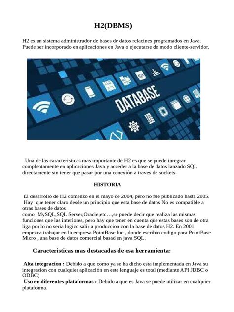 Dbms H2 Un Sistema Administrador De Bases De Datos Relacionales En